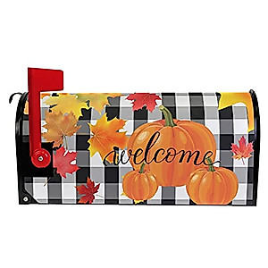 Wamika Welcome Fall Pumpkin Owls Sunflower Maple Leaves Mailbox Covers Standard Size Happy Thanksgiving Day Autumn Magnetic Mail Wraps Cover Letter Post Box 21" Lx 18" W
