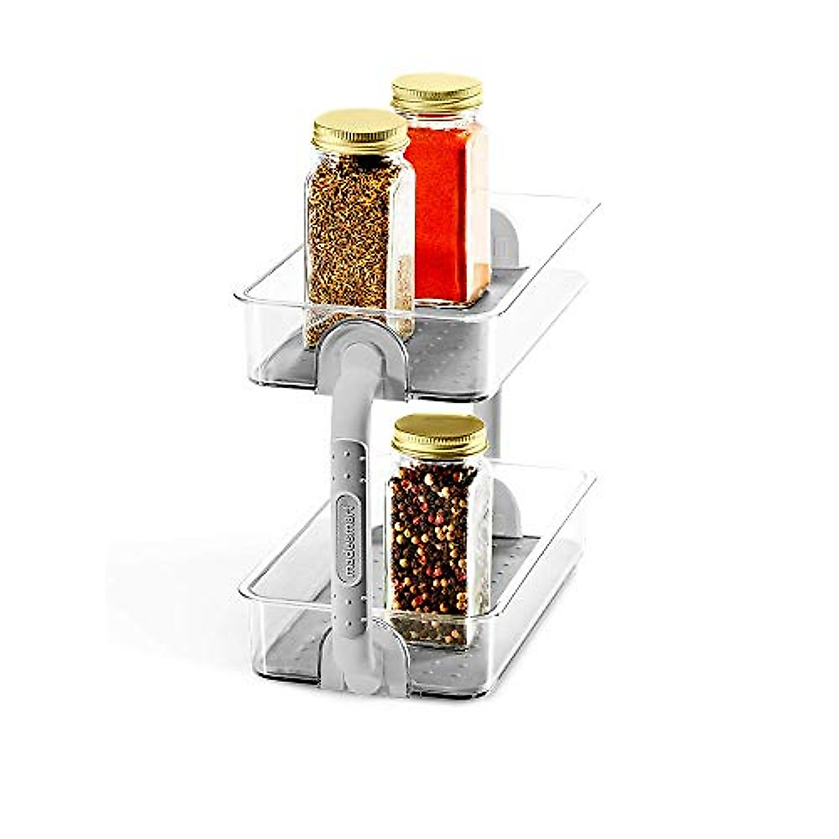 madesmart Two Level Spice Organizer-Cabinet Collection Maximizes Vertical Space, Removable Soft-Grip Lining, Dual Handles &BPA-Free, Small, Grey