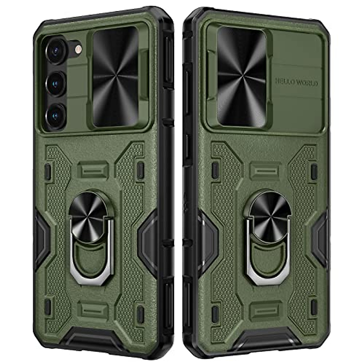 VEGO for Galaxy S23 Case, Samsung S23 Case with Slide Camera Cover Magnetic Absorption, Built-in 360°Rotate Ring Stand & Sponge Cushion with Microfiber Lining Phone Case for Samsung Galaxy S23 - Green