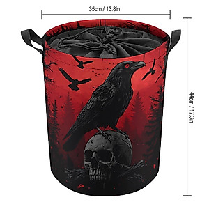 HOMCURSH Watercolor Gothic Skeleton Crow Freestanding Collapsible Laundry Hampers Abstract Rustic Halloween Theme Forest Animal Crow Laundry Room Organizers, Home Bedroom Organizers 44x35cm