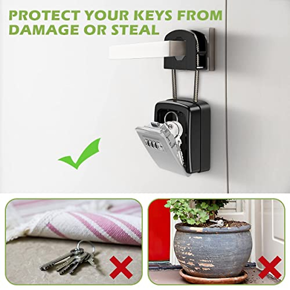 KeeKit Key Lock Box, Upgraded Key Safe Box with Removable Buckle, Resettable Code Key Storage Lock Box Waterproof with 4 Digit Combination, 5 Key Capacity for Home, Warehouse, Indoor & Outdoor