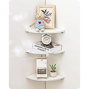 Baffect Corner Floating Shelves, Set of 3 Fan-Shaped Wooden Storage Board, Decorative Wall-Mounted Shelves for Living Room (White, 9.85in)