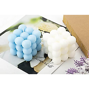 Blue & White Bubble Candle | Scented Candle for Home | Cube Candles with 100% Cotton Wick | Natural Soy Wax Candle | Best Smelling Candles for Home Decor & Gifting | 2 Pieces Candle for Men & Women