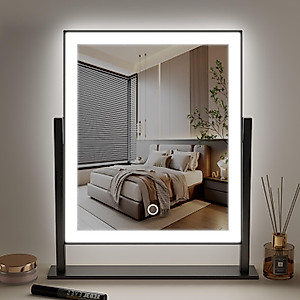 durup Lighted Hollywood Vanity Makeup Mirror with Light Smart Touch Control 3-Gear Dimable Light 360°Rotation (12in, Black)