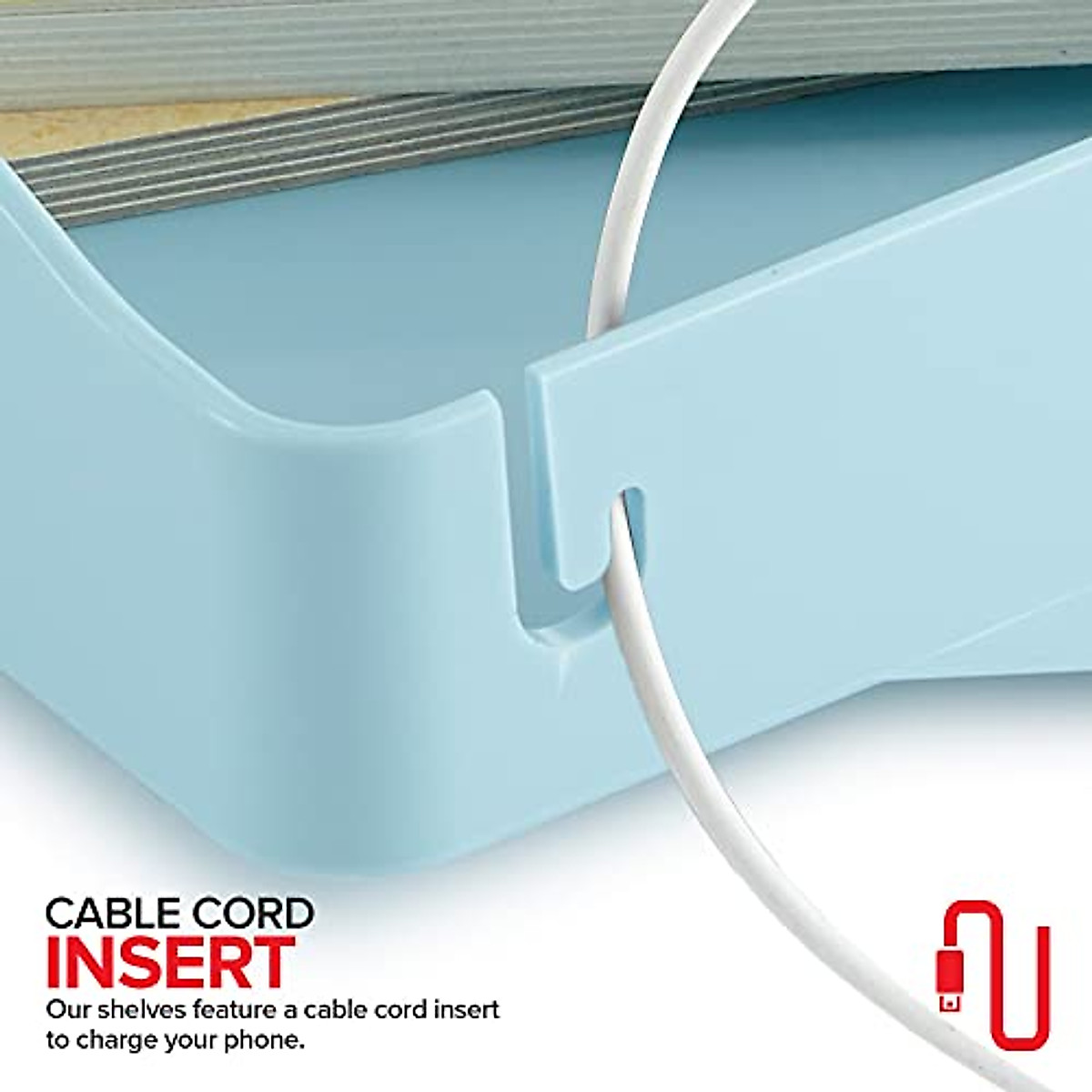 Modern Innovations Bedside Shelf for Bed, College Dorm Room, Bunk Bed Shelf for Top Bunk, Clip On Nightstand, Baby Changing Table Tray, Cup Holder for Kids, Bunkbed Caddy for Table Storage (Baby Blue)