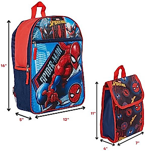 Fast Forward Marvel Spiderman Backpack Set for Kids, 16 inch with Lunch Bag and Water Bottle