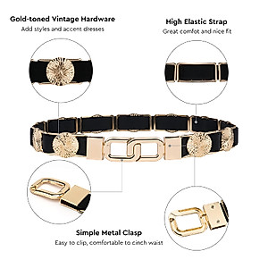 gingokuo Women Dress Belts Elastic Stretch Waist Belts for women Dresses with Gold Buckle flower Suit for waist 25-30