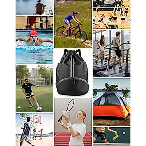 BROTOU Soccer Bags, Football Backpack, Volleyball Bag, Drawstring Soccer Backpack with Ball and Shoe Compartment, Gym Bags for Men/Women, Football bags for Equipment Swim Gym Bag (L,Black)