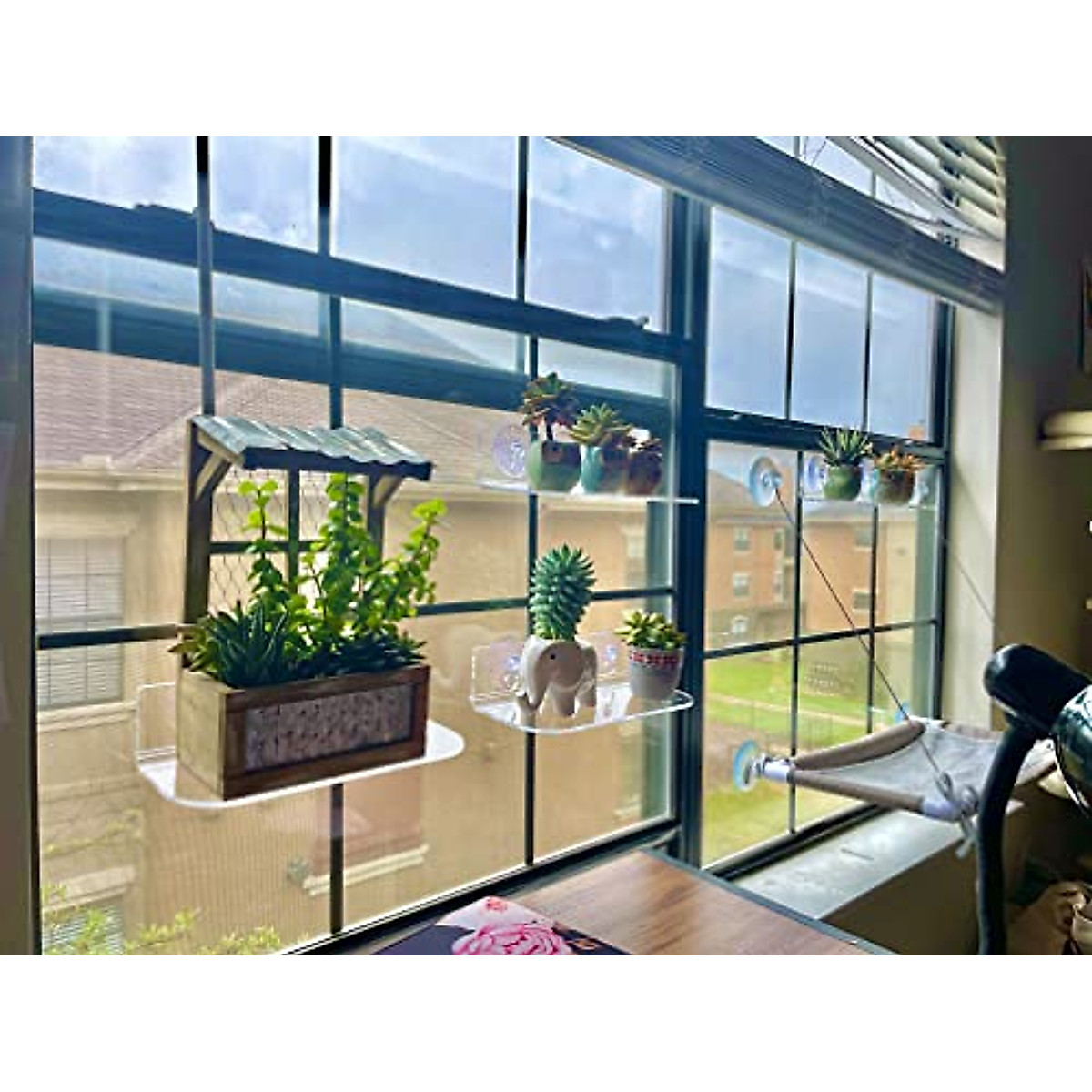 NPPLUS Acrylic Suction Cup Shelf, Tool Free Window Plant Shelves With Legs, 12 Inches Clear Acrylic Indoor Ledge Garden Stand with for Growing Herbs, Microgreens, Succulents,Etc.(1 Pack)