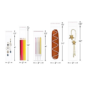 2" x 8" Cello Bags 100pcs Long Resealable Cellophane Bags OPP Self Adhesive Bags 1 Mil for Pretzel Bakery Cookies Candies Jewelry Crafts Candles Party (5 Sizes to Choose from)