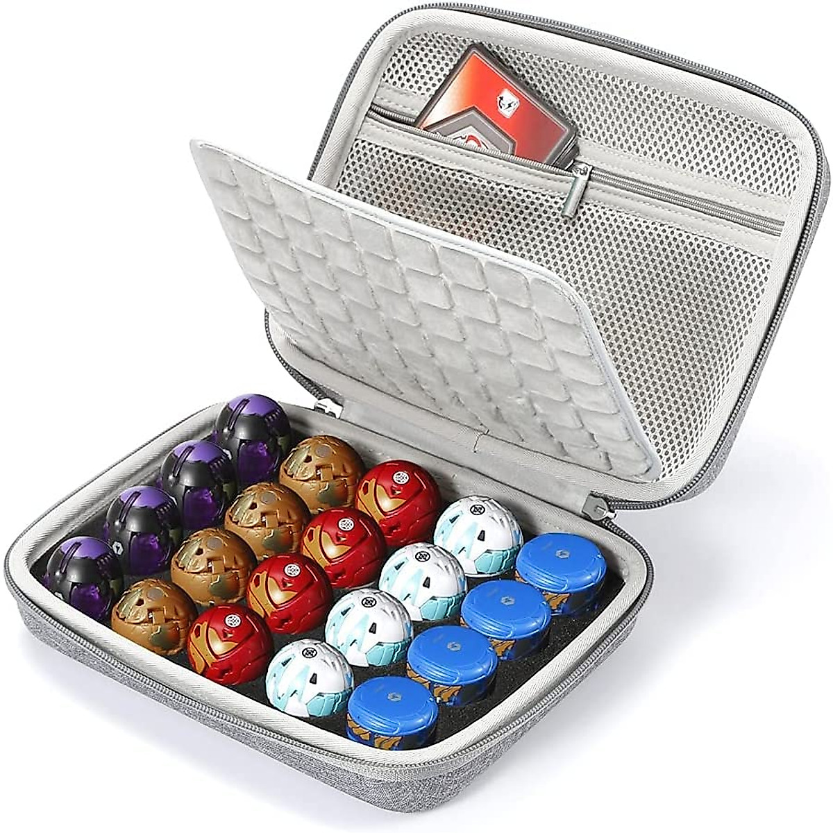 RAIACE Hard Carrying Case Compatible with Bakugan Figures, BakuCores and Small Dolls, Toy Organizer Storage Box with Mesh Pocket. (Case Only)-Black(Gray Lining)