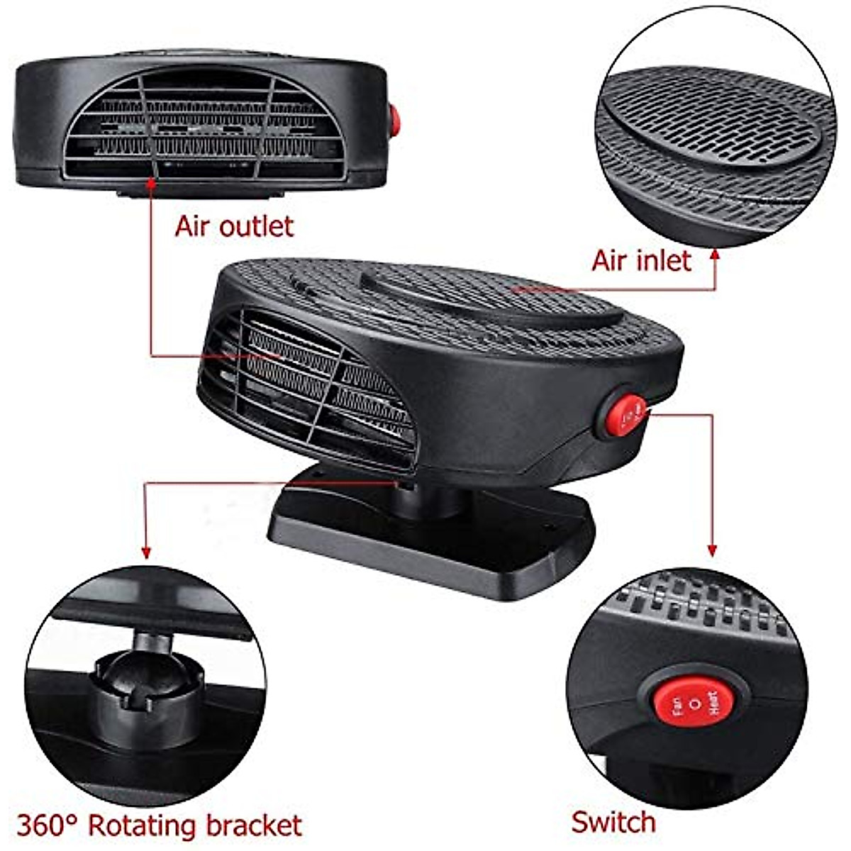 Car Heater Defroster,Portable Car Windshield Heater Fan Defogger 30S Fast Heating,12V150W Cigarette Lighter 2 in 1 Heating/Cooling Micro Car Heater, Low Consumption No Noise