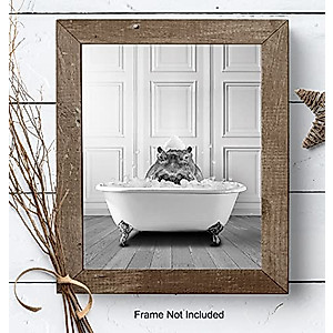 Hippo Wall Art - Funny Bathroom Decor - Jungle Theme Bathroom Accessories - Modern Bathroom Wall Art - Bathroom Decorations Pictures - Bath Wall Decor - Guest Bathroom - Restroom Sign - Powder Room