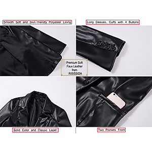 RISISSIDA Women Faux Leather Blazer Jacket Vegan Pleather Coat Black XX-L