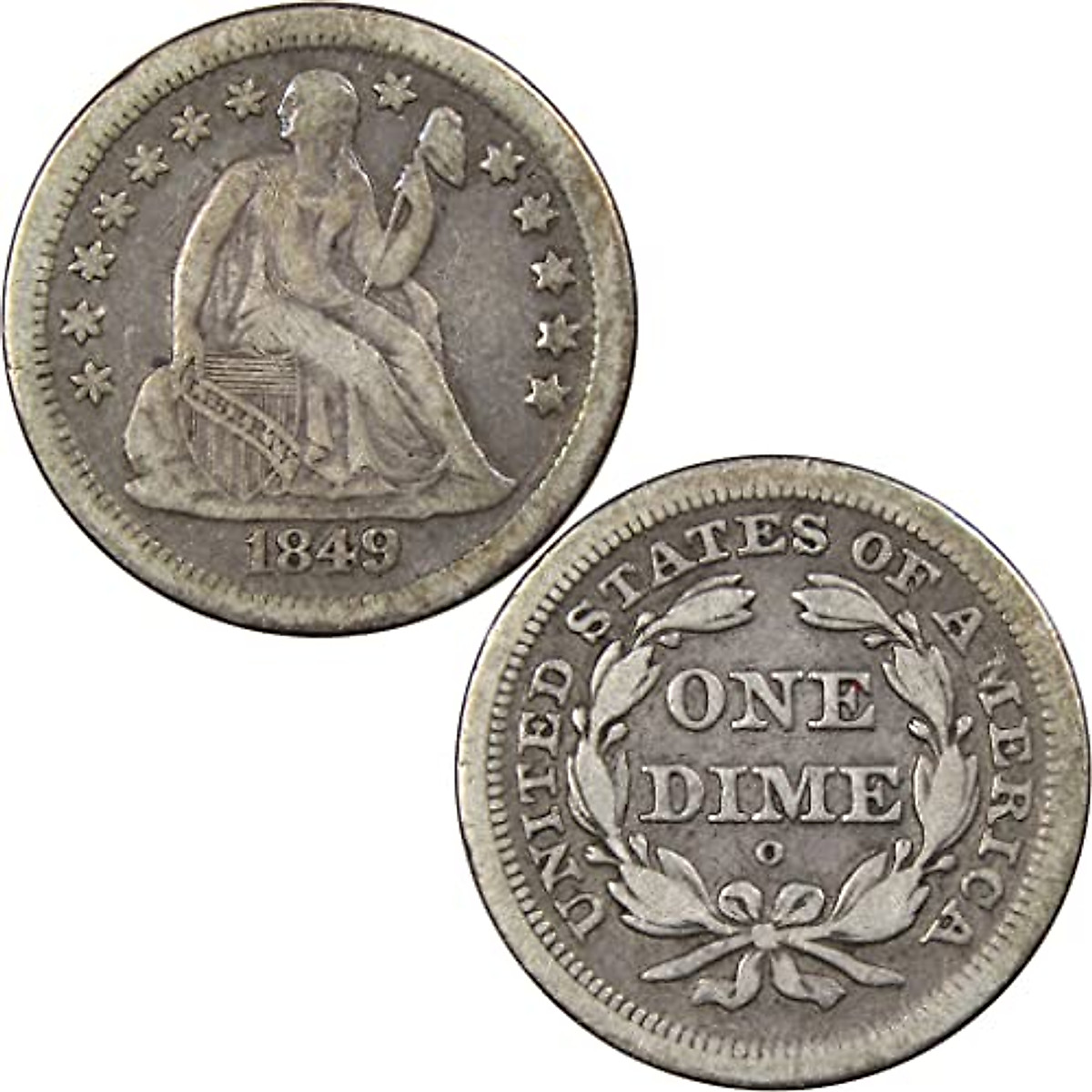 1849 O Seated Liberty Dime VF Very Fine 90% Silver 10c SKU:I911