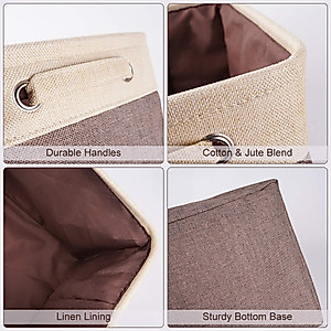 HOSEN Storage Basket Set 3 Pack Large 14 L x 10 W x 9 H - Collapsible Cotton Basket with 2 Handles Organizer Basket Bin Box for Organizing Shelf Nursery Home Closet （Coffee)