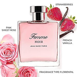 Jean Marc Paris Femme Noir Eau de Parfum Spray 100ml, Women's Floriental Perfume, 3.4 fl. oz, notes of Strawberries, Sweet Pink Rose, and Vanilla