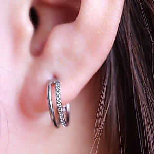 G23 Pure Titanium Huggie Hoop Earrings,12mm Hypoallergenic for Sensitive Ears Pave Cubic Zirconia (18G（1.0mm） Silver)