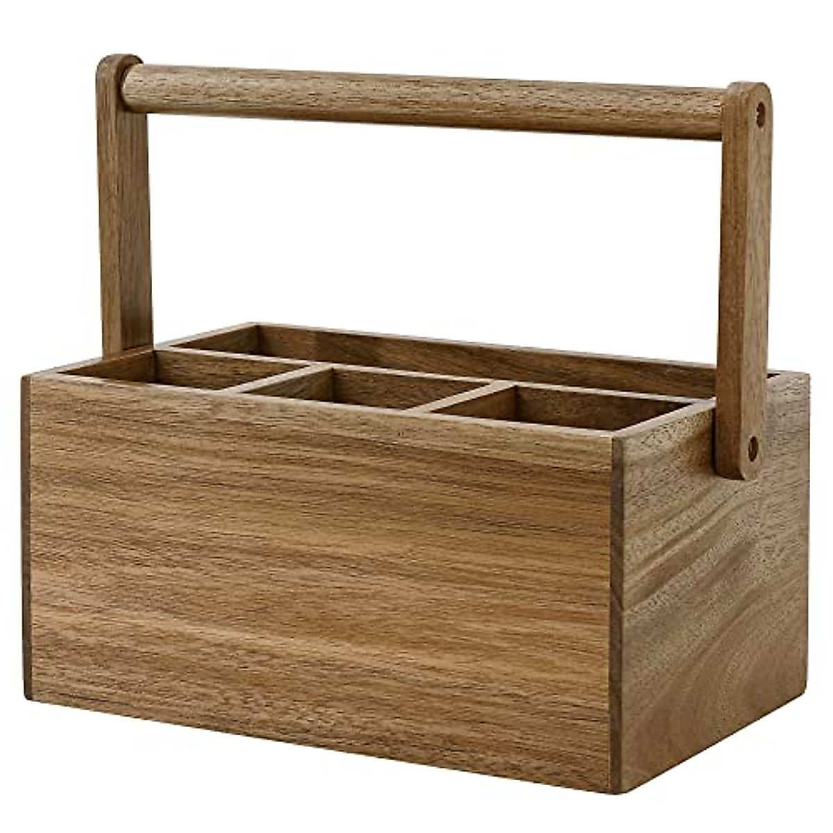 VaeFae Acacia Silverware Caddy with Handle, Wooden Utensil Holder, Mulip-pose Organizer for Kitchen, Office, Bathroom, Bedroom
