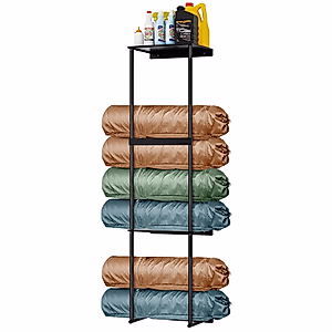 Camping Chair Wall Storage for Garage, Metal Camping Chair Storage Rack Wall Holder, Double Layer Wall Mount, Stainless Steel, Beach Chair Rack, Umbrella Holder, Organizer, Black