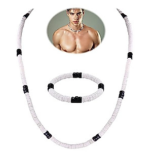 LOYALLOOK Clam Chips Puka Shell Necklace Bracelts for Men Women Adjustable SeaShell Surfer Necklace Beachy Beaded Summer Pookah Shells Choker Necklace Hawaiian Vsco Clavicle Necklace Bracelts Style C