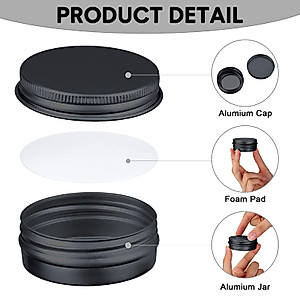 Chumia 144 Pcs Metal Round Tins Portable Aluminum Tin Cans Containers Small Candle Tins Empty Tin Containers with Screw Lids Metal Tin Containers for Christmas Cream Spices Candles, 3 Size(Black)