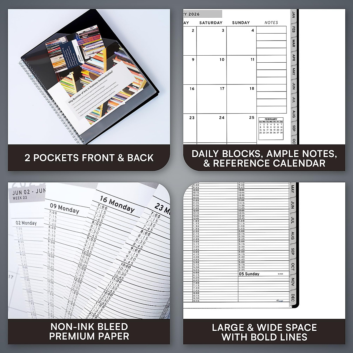 2023 Ensight Tabbed Appointment Book & Planner (8.5 x 11) inches, Daily Hourly Weekly Planner, Calendar and Schedule Book 15-Minute time Slots, Durable Twin-Wire Fastening, Business and Personal (2023 Black New Edition)