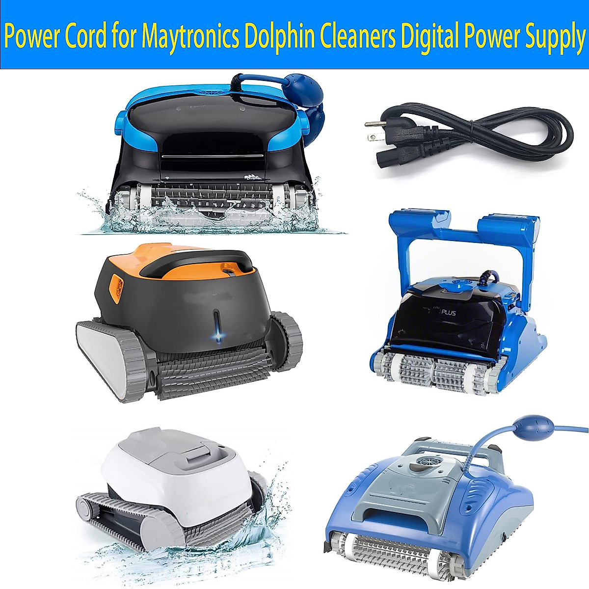 5898412LF 58984402L Power Cord Replacement, Compatible with Maytronics Dolphin Cleaner's Digital Power Supply, 10 Amps 125 Volts Black 3 Prong AC