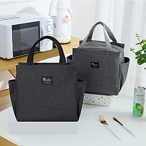 XINSHUN Lunch Bag, Portable Large Capacity Insulated Cooler Lunch Bag, Reusable Insulated Tote Bag for Office/Work/Outdoor Picnic (Black)