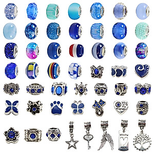 TOAOB 100pcs Assorted Glass European Large Holes Beads Spacer Lampwork Craft Beads Rhinestone Metal Beads for DIY Charms Bracelet Necklace Jewelry Making