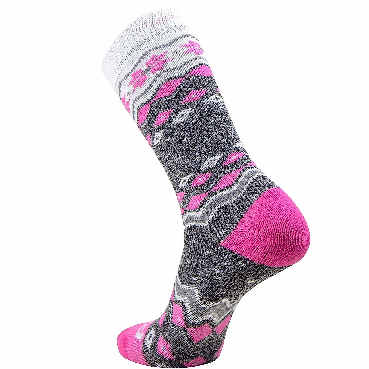 Pure Athlete Kids Ski Socks – Warm Merino Wool Skiing Snowboard Sock for Boys and Girls (1 Pair - Grey/Hot Pink, X-Small-Small)