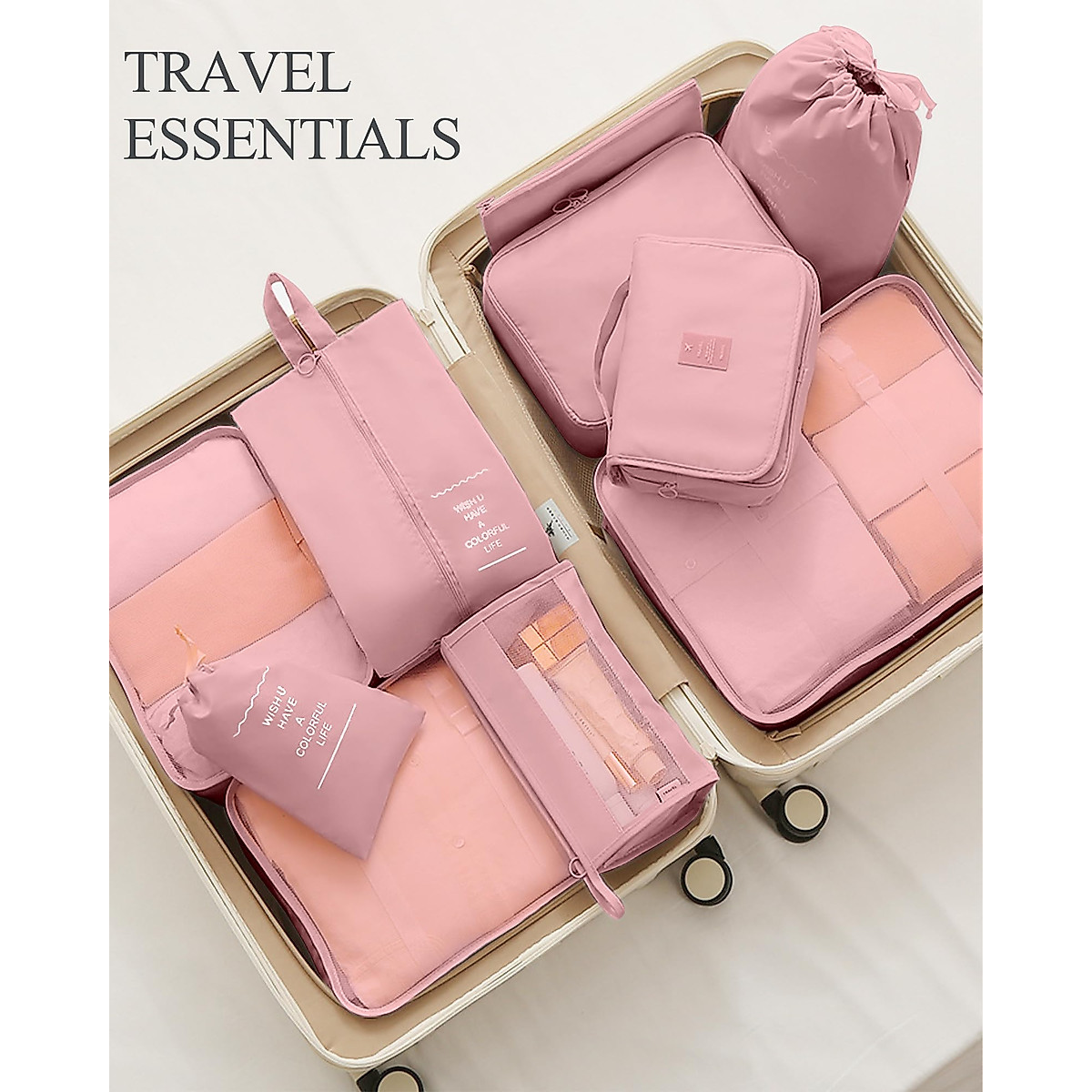 Anjing 10 Set Packing Cubes Luggage Packing Organizers for Travel Accessories Travel Essentials Luggage Organizer Bags for Carry on Suitcases, Pink, (WMUS1202X01-3)