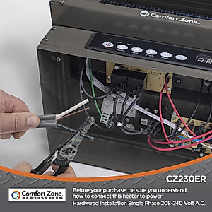 Comfort Zone Hard-Wired Ceiling Mount Garage Space Heater with Remote, 7,500 Watt, 240 Volt, Fan-Forced, Overheat Protection, Digital Thermostat, 12-Hour Timer, Ideal for Garage & Workshop, CZ230ER