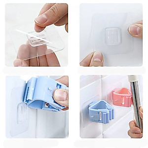 QWEQWE Broom Mop Wall Mount Holder Self Adhesive Tape, Brush Broom Gripper Holds, Storage Racks & Organization for Your Home, Kitchen Pan, Garage Bathroom Garden Tool Rack No Drilling 2 Pack-Blue