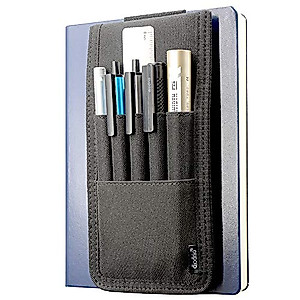 Pen Holder, Pencil Holder, Pen Sleeve Case for Hard Cover Journals, Notebooks, Books, Binders, Hold Multi Pens Pencils Rulers Durable Fabrics, Detachable, Elastic Band. Black.