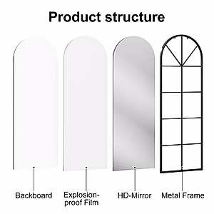 OGCAU Arched Full Length Mirror 65"x22", Floor Mirror Full Length, Full Body Mirror, Wall Mirror Full Length, Arched Wall Mirror for Bedroom, Dressing Room, No Stand, Iron Frame - Black