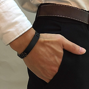 MEALGUET Personalized Customized Free Engraving Stainless Steel Chain Watch Band Wristband Link ID Bracelets for Men Women, Black