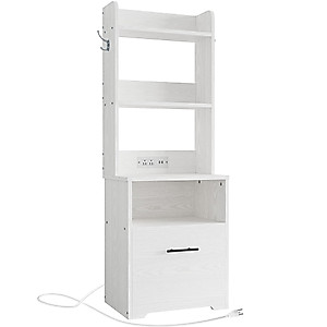 IRONCK File Cabinet with Bookshelf and Power Outlet, Vertical Filing Cabinet for Letter/Legal/A4/A3 Size File, Large Printer Stand with Open Storage Shelves
