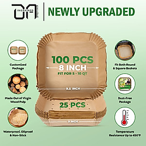INGRAINED KITCHEN Air Fryer Paper Liners Disposable,125PCS, Airfryer Liners 9 Inch, Nonstick-Water & Oilproof-Unbleached Parchment Paper, For All Appliances, Fry Roast Bake Steam Microwave