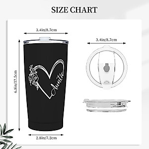 Yipaidel 20oz Stainless Steel Rose Tumbler - Vacuum Insulated Mug with Lid, Inspirational Auntie Gifts for Mom/Sister/Best Friend, Motivational Coworker Gifts for Mothers Day Christmas (Auntie Rose)