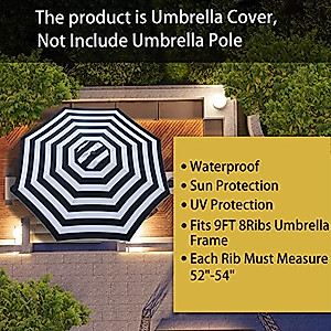 Sunshine Outdoor 9ft with 8 Ribs Patio Umbrella Replacement Canopy Market Umbrella Top Outdoor Umbrella Canopy Black & White (2pcs/package)