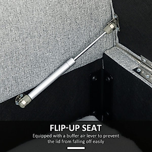 HOMCOM Upholstered Storage Ottoman, Armed Storage Bench with Rubber Wood Legs for Living Room, Light Gray