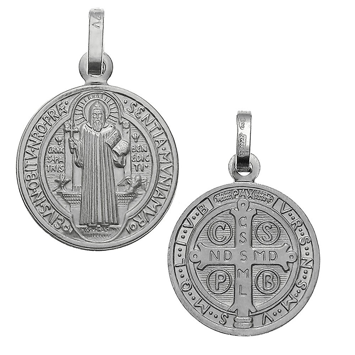 925 Sterling Silver Saint Benedict Charm Pendant Made in Italy, 20mm Diameter