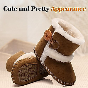 HONGTEYA Baby Snow Boots with Fleece Fur Inner, Baby Girl Booties with Anti Slip Rubber Hard Sole, Toddler Boots Shoes for Boys Girls 0-24 months Warm Winter Infant Newborn Crib Baby Shoes