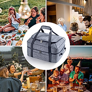 BAGSPRITE Double-Layer Slow Cooker Carrying Bag for 6-8 Quart CrockPot and Hamilton Beach Slow Cooker, Travel Bag with Lid Fastener for Crock-pot, Portable Carrier Case Slow Cooker Bag