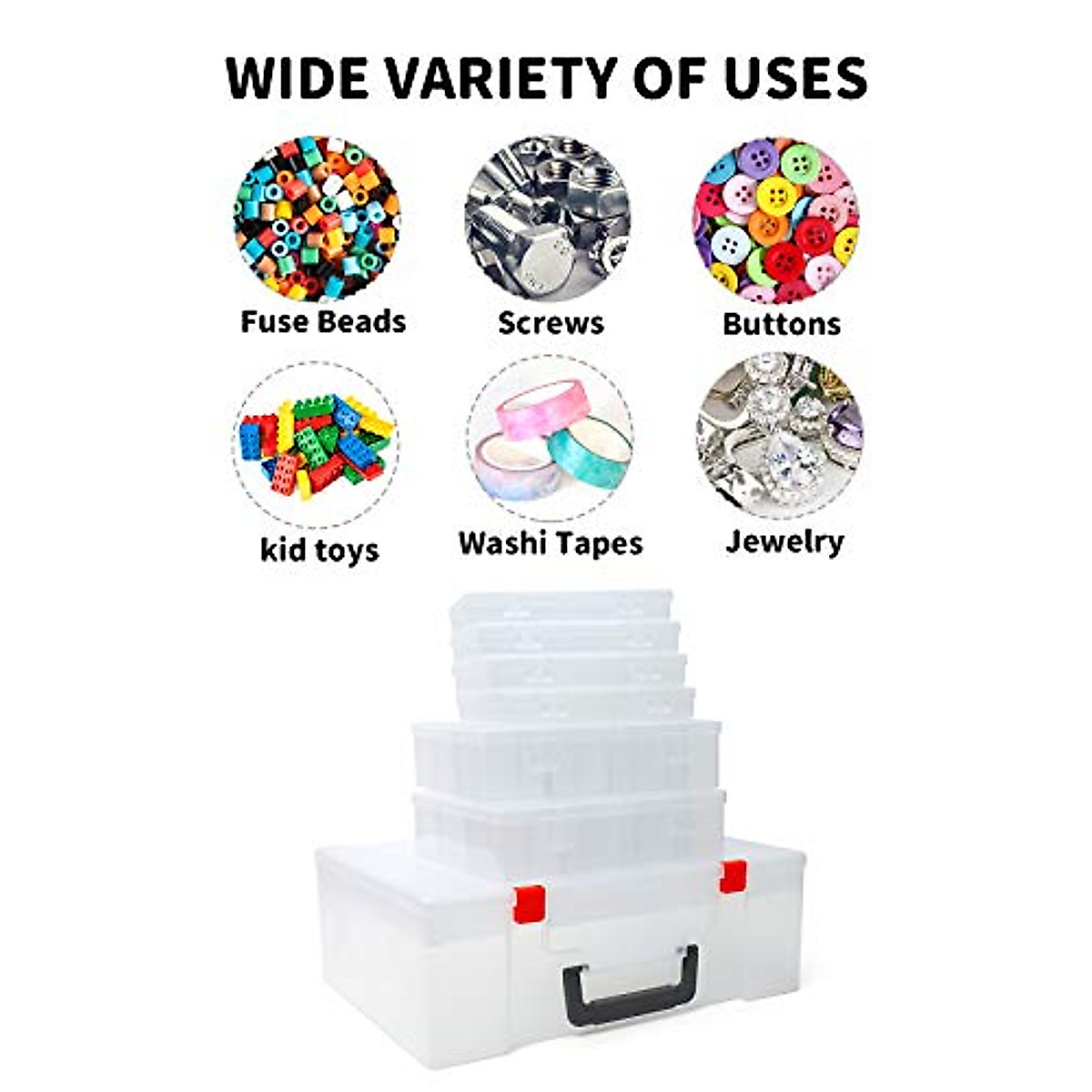 UHOUSE 7 Pack Plastic Organizer Container,Plastic Storage Box with Adjustable Dividers for Jewelry Toy Cosmetics Craft Fuse Beads Nuts Pills Tackle and Screwdriver