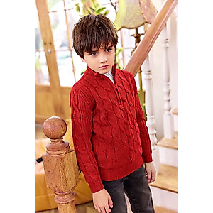 Ciaorbis Boys 1/4 Zip Pullover Sweater Long Sleeve Cable Knitted Sweater Winter Outfit for Baby Boys Girls Red