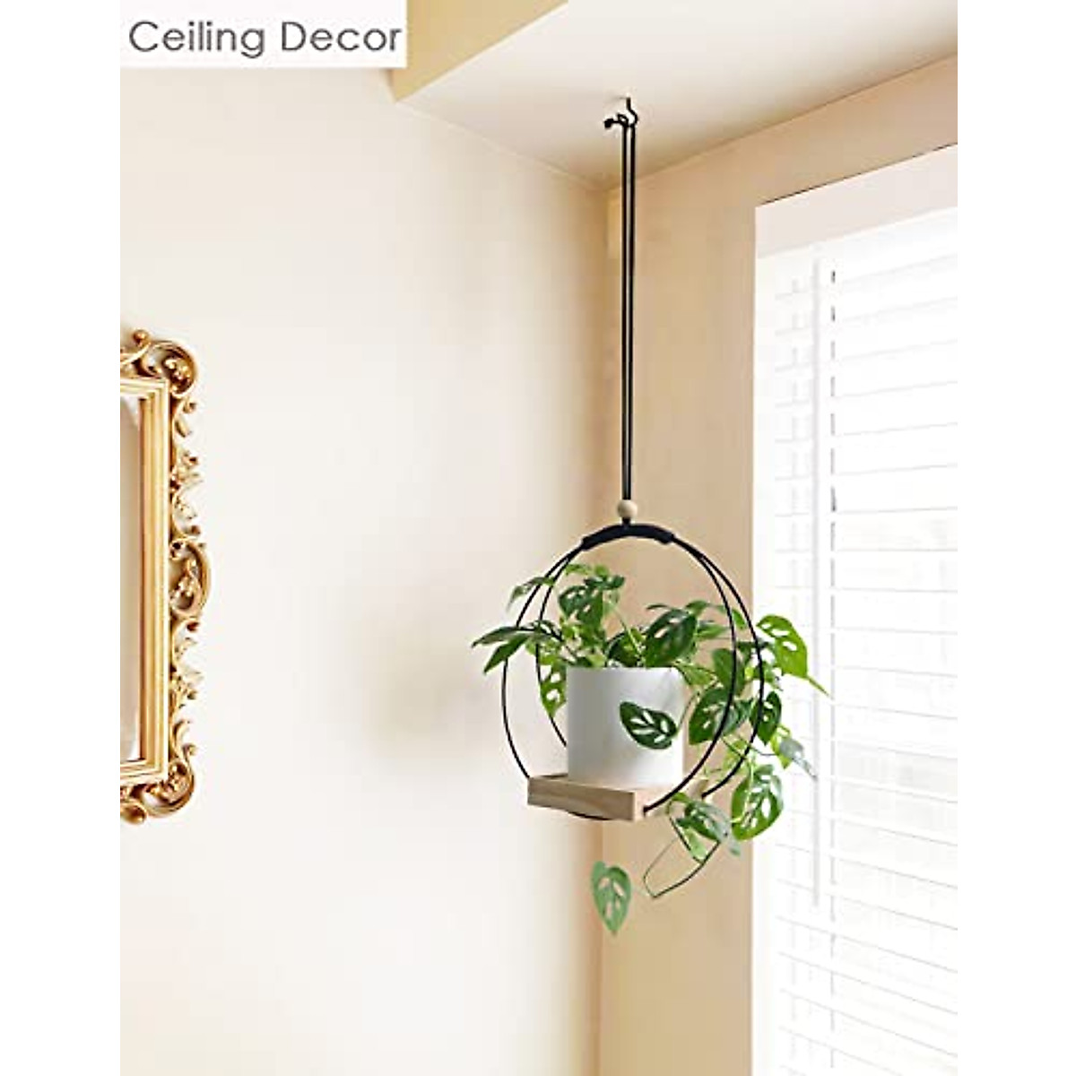 Dravmola Plant Hanger with Wood Base - Boho Macrame Hanging Plant Holder for Indoor Plants Hanging Planter for Wall/Window/Room Decor Black (Pot & Plant Not Included)