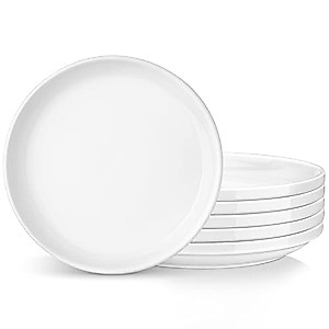 LOVECASA White Plates Set of 6, 10.5 Inch Porcelain Plates Ceramic Dinner Plates with Lipped Edges, Scratch Resistant Salad Plates Round Dishes for Kitchen, Microwave and Dishwasher Safe