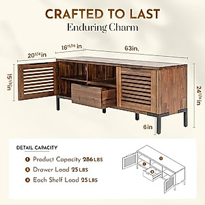 Bme Millie Solid Wood TV Stand for TVs up to 65 Inches, Modern Farmhouse TV Stand with Rustic Charm, TV Stands for Living Room, Chestnut
